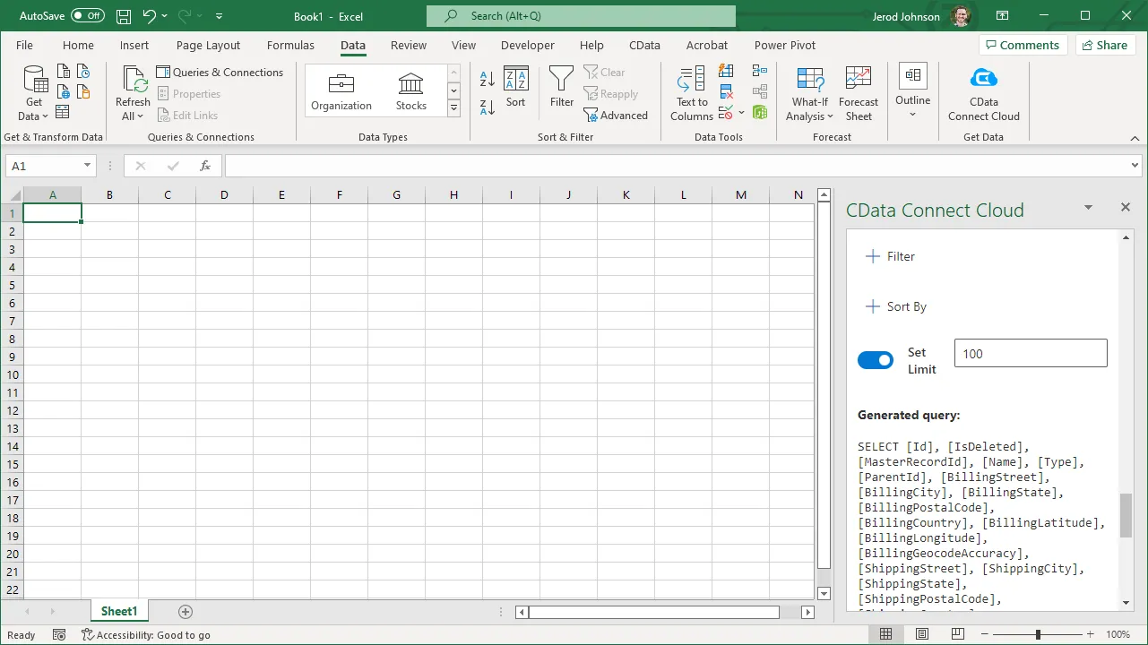 Access Live SAP Business One データ in Excel (Desktop) via Connect Cloud | ナレッジベース | CData Software ...