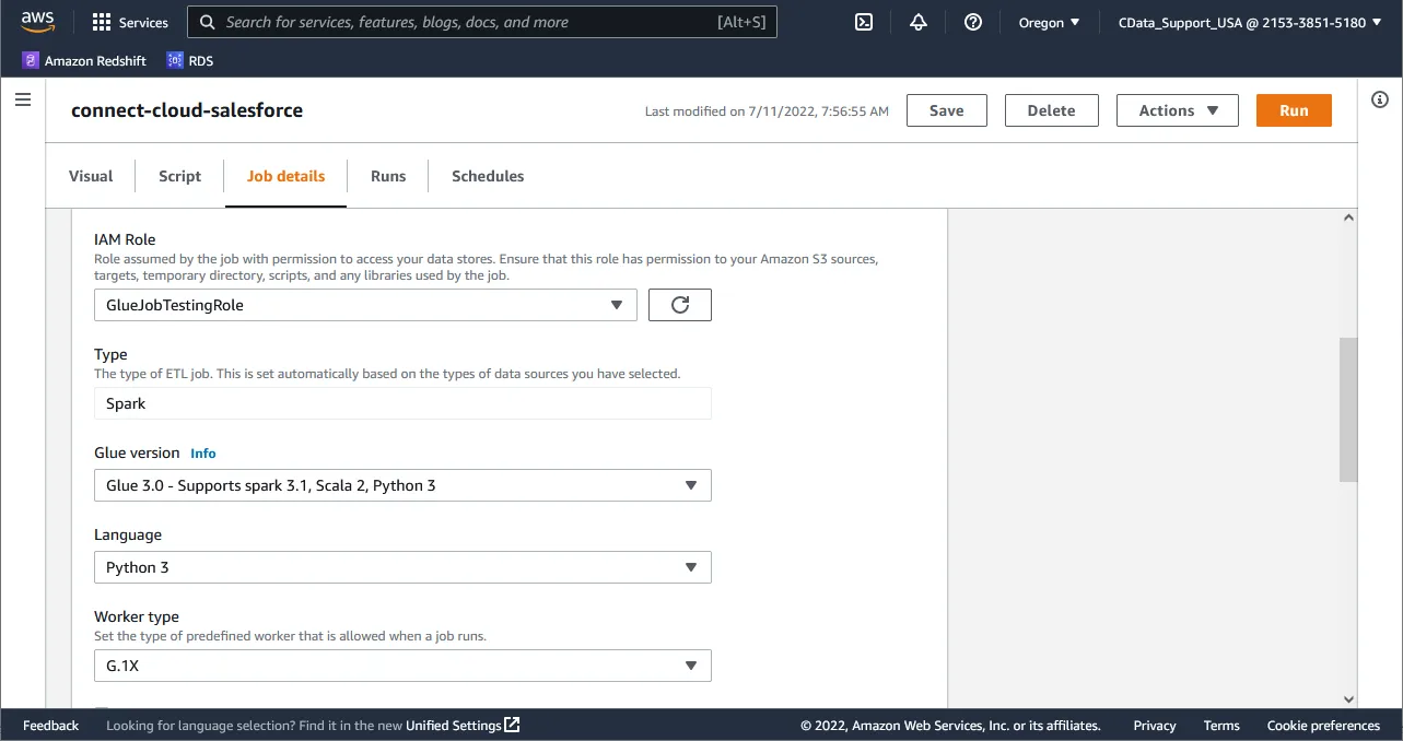 Configuring the job properties.