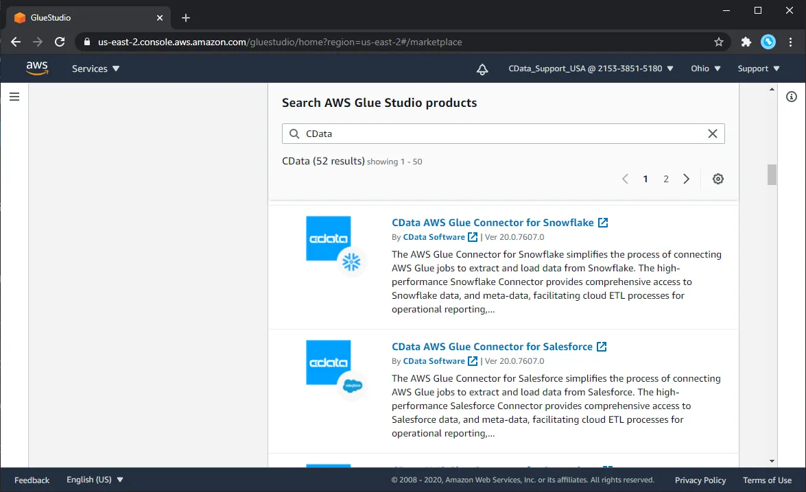 AWS Glue Studio でSnowflake のデータ連携のETL 処理を作成 | ナレッジベース | CData Software Japan
